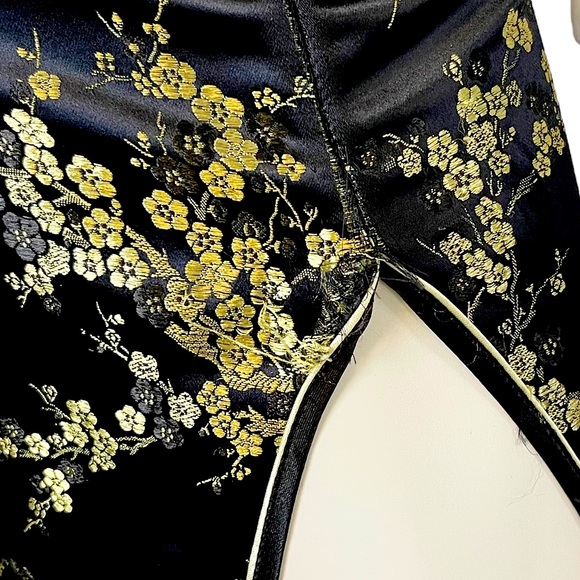 Whitby | Dresses | Vintage Whitby Black Silk Satin Metallic Gold Cherry ...